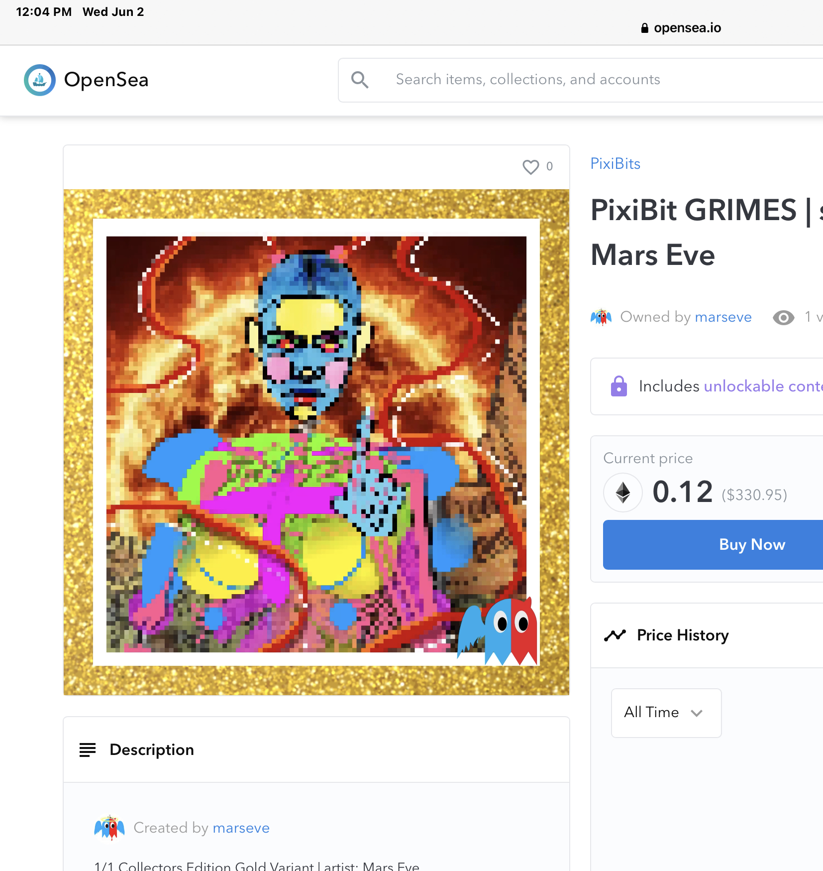 PixiBits GRIMES | sun GOLD variant NFT – MFND LABS | ai art research